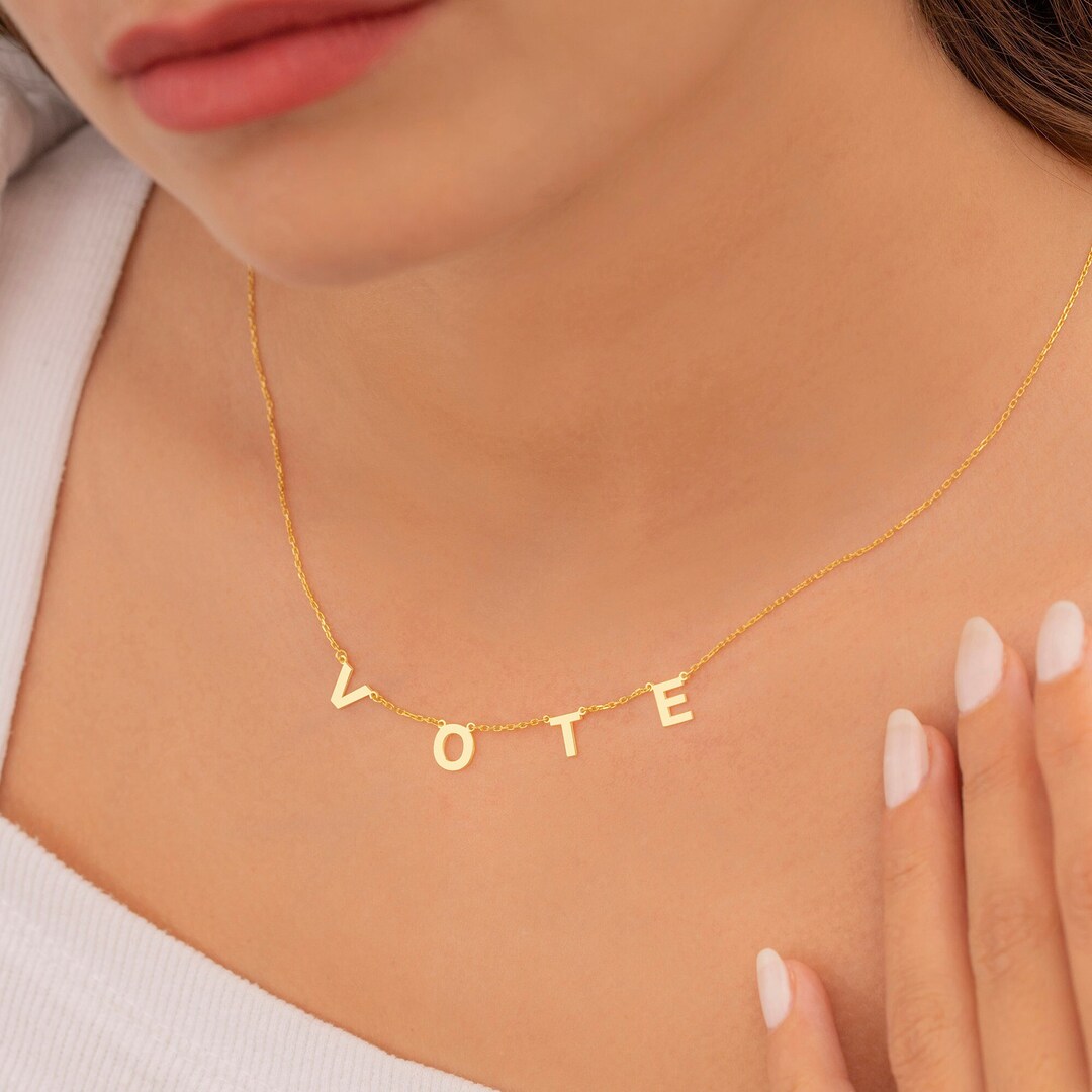Michelle Obama Vote Necklace, Silver Vote Letter Necklace, Vote Letter ...