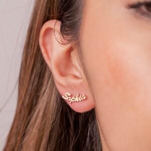 Custom Name Earrings, Personalized Silver Name Earrings, Minimalist Name Stud Earrings, Dainty ...