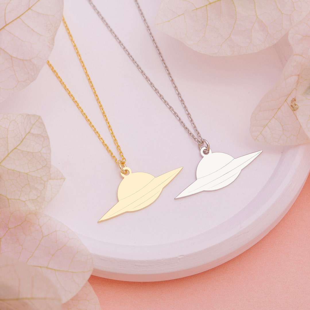 14K Gold Plated UFO Necklace, Dainty UFO Pendant Necklace, Flying ...