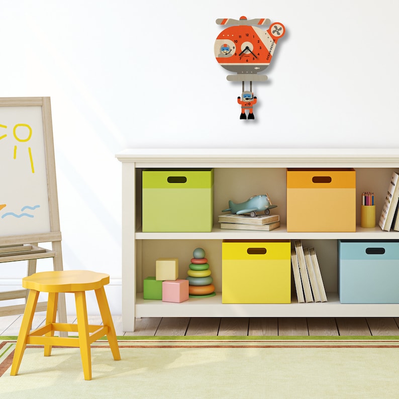 Helicopter Pendulum Clock Kids Room Decor Nursery Decor Silent Clock ...