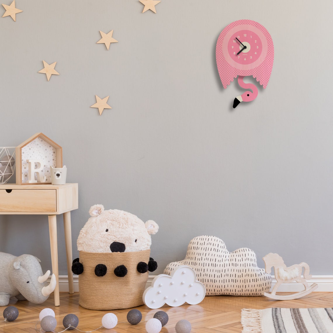 Flamingo Pendulum Clock - Kids Room Decor - Nursery Decor - Silent ...