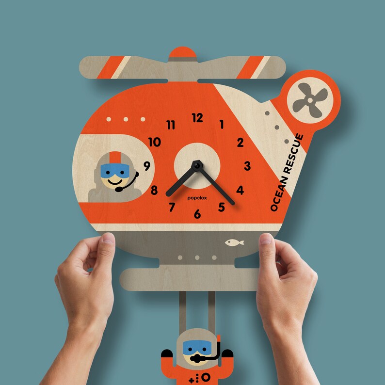 Helicopter Pendulum Clock - Kids Room Decor - Nursery Decor - Silent ...