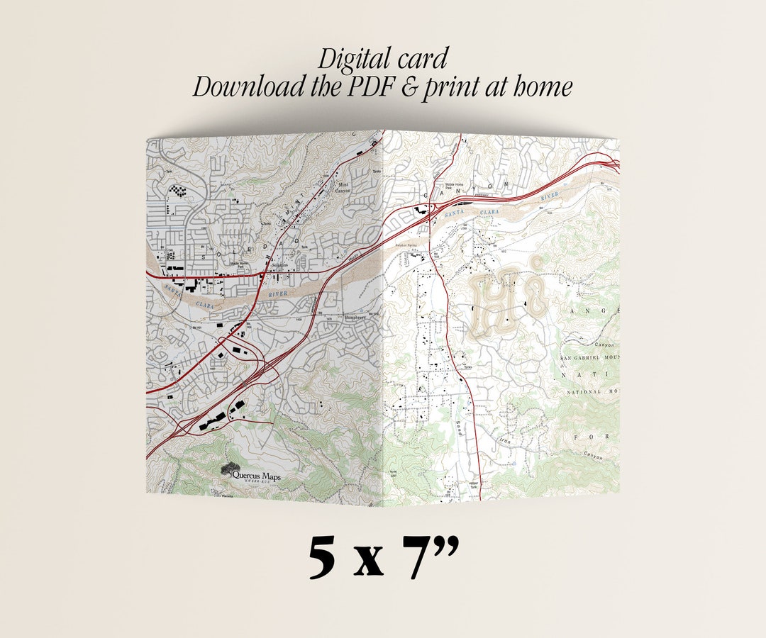 Printable Map Greeting Card "hi": 5x7" Digital Download - Etsy