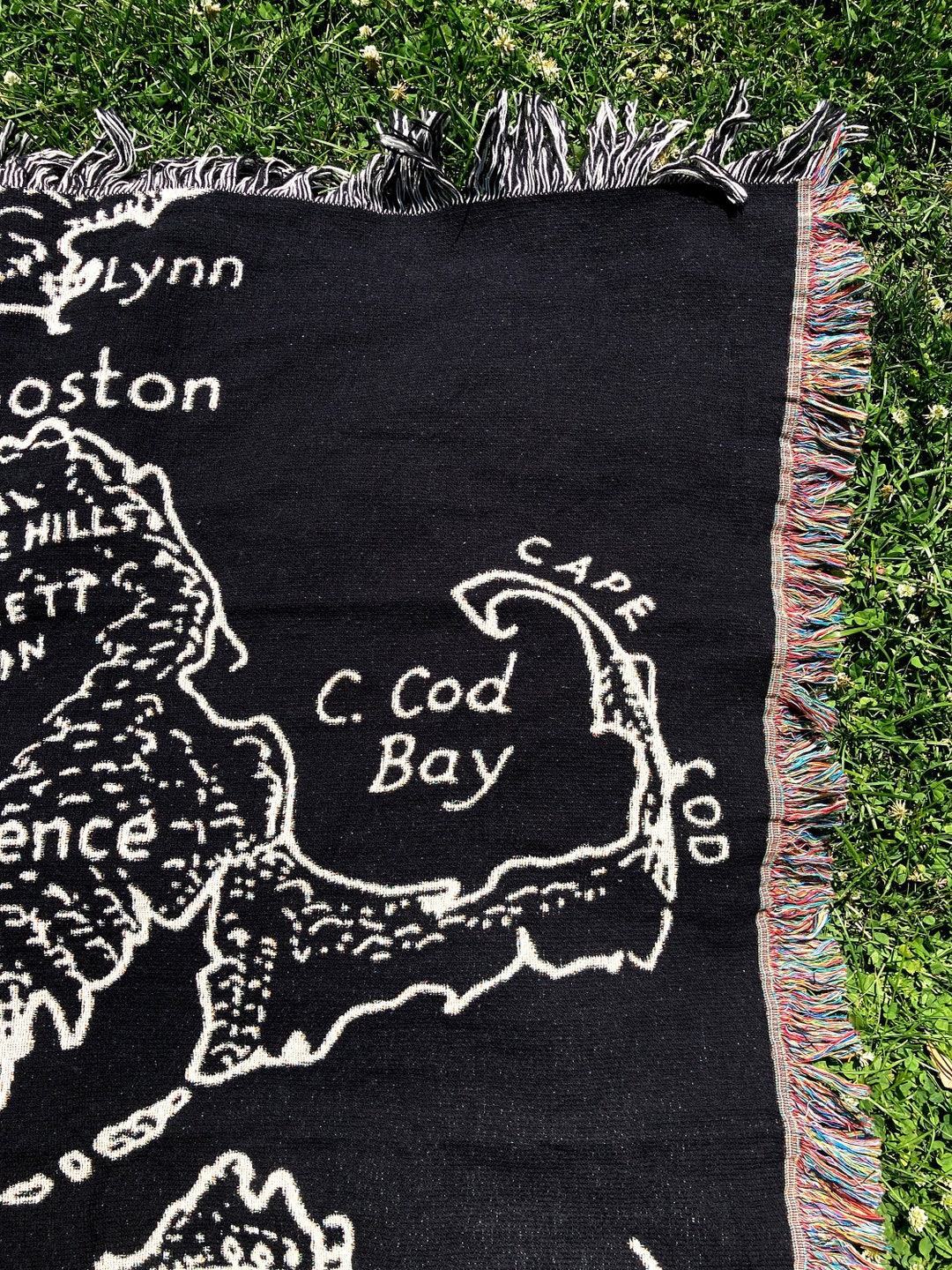 Boston and Cape Cod Black & White Map Blanket, 100% Cotton Woven Throw ...