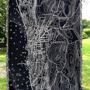 Ossining, New York Black & White Map Blanket, 100% Cotton Woven Throw ...