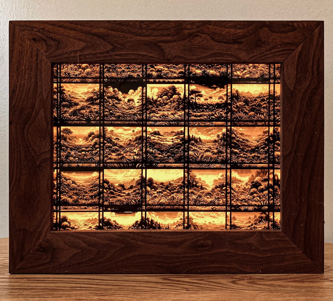 Illuminated Pixel Art Landscape: Handmade Walnut Frame LED Lightbox - Etsy