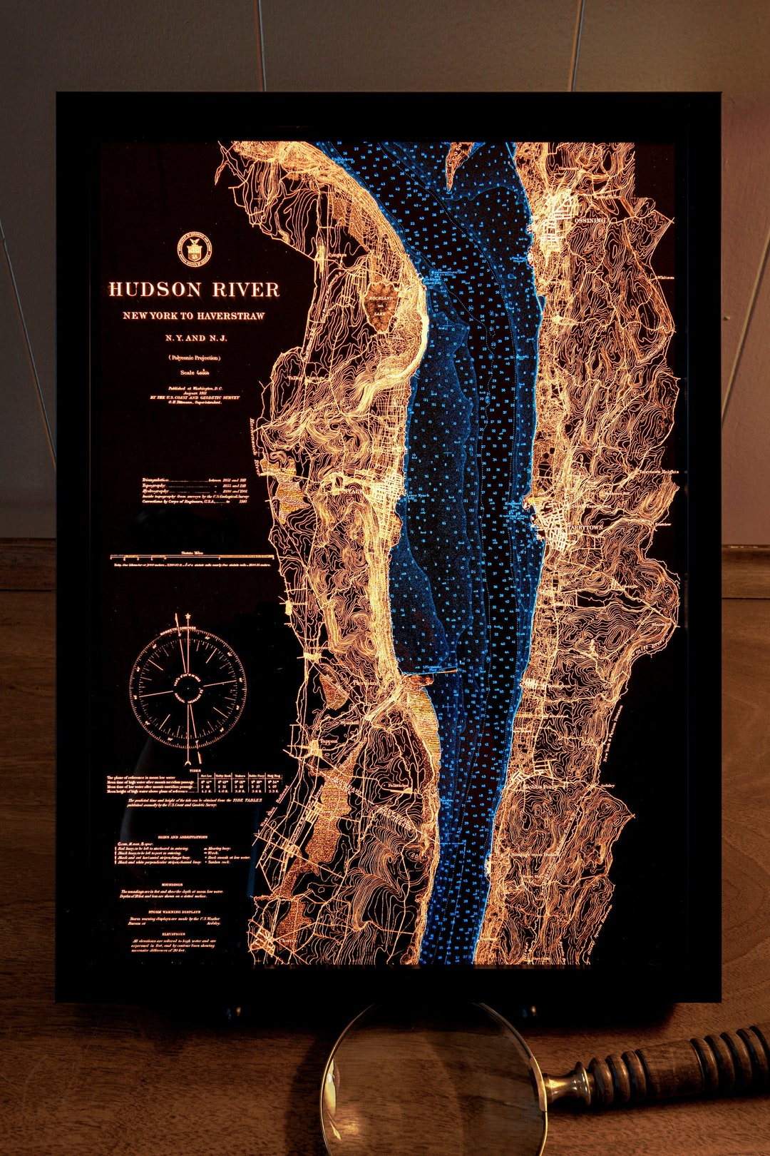 Illuminated Hudson River Map Art: Tarrytown, Ossining, Nyack, NY - Etsy