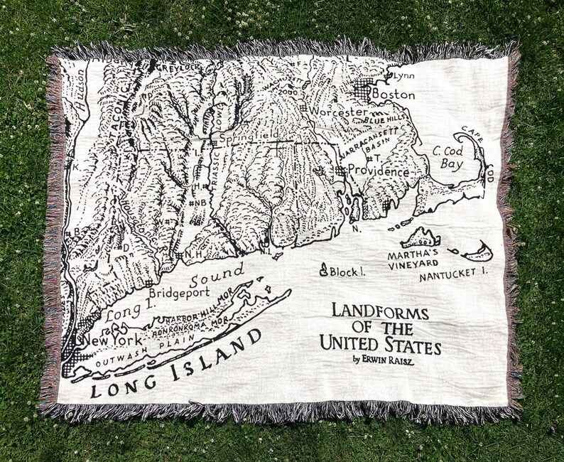 Boston and Cape Cod Black & White Map Blanket, 100% Cotton Woven Throw ...