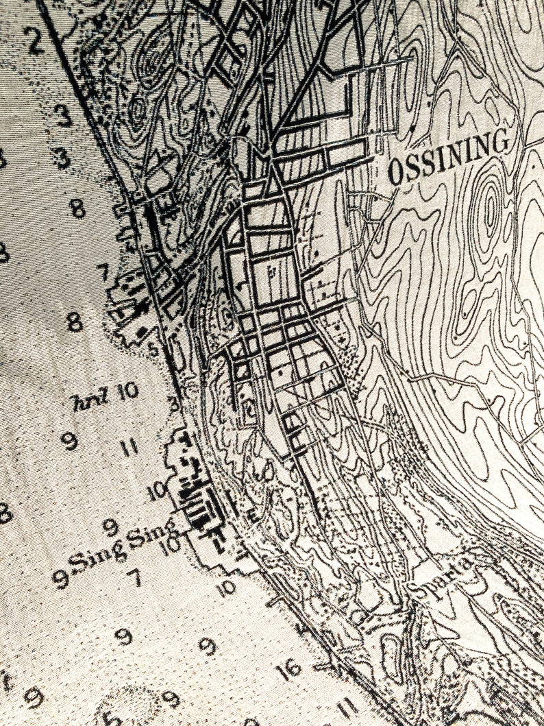 Ossining, New York Black & White Map Blanket, 100% Cotton Woven Throw ...