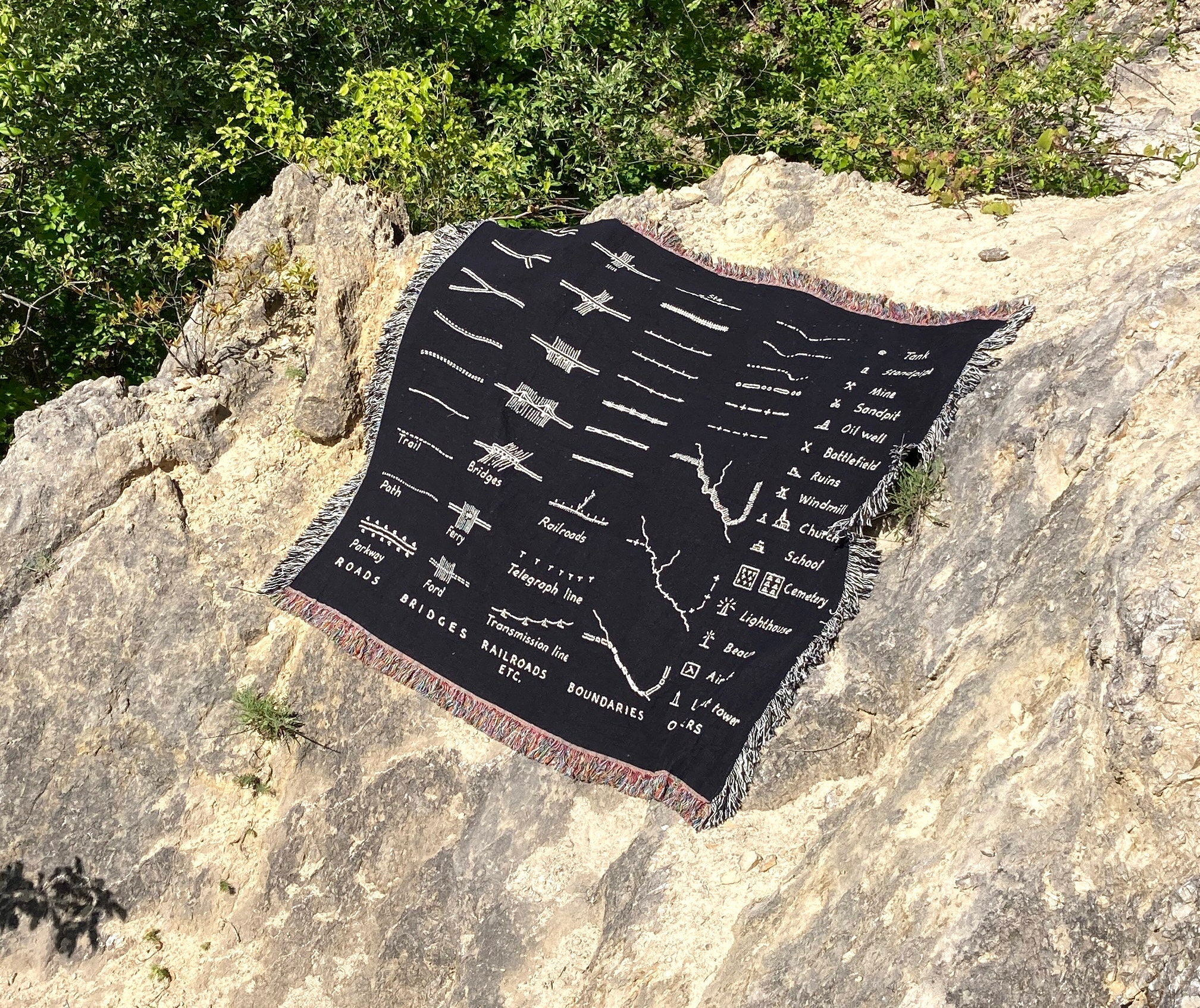 Map Key Black & White Map Blanket, 100% Cotton Woven Throw - Etsy