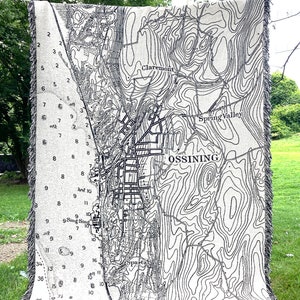 Ossining, New York Black & White Map Blanket, 100% Cotton Woven Throw ...