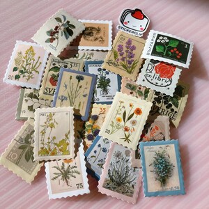 Plant Flower Vintage Stamp Matte Sticker , Retro Postage Stamp Sticker ...