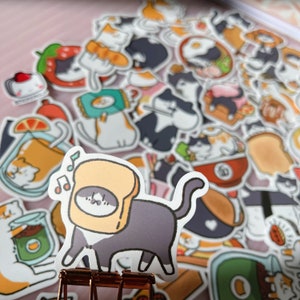 Chubby Cat Sticker Pack,kawaii Kitten Matte Stickers, Greedy Cat Food ...