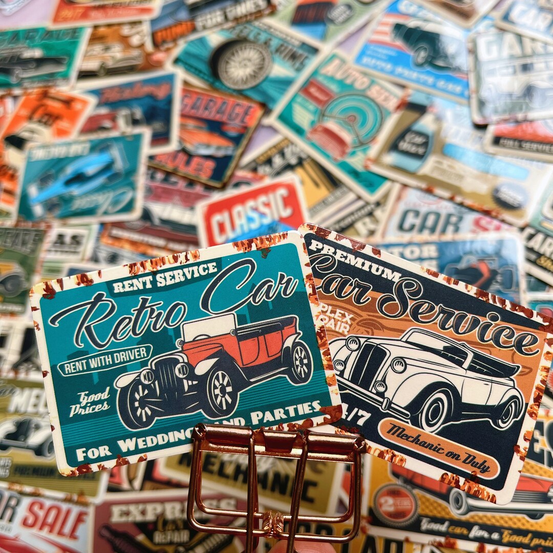 Car Vintage Poster Waterproof Vinyl Sticker Set, Retro Car, Classical ...