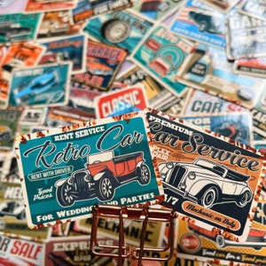 Car Vintage Poster Waterproof Vinyl Sticker Set, Retro Car, Classical ...