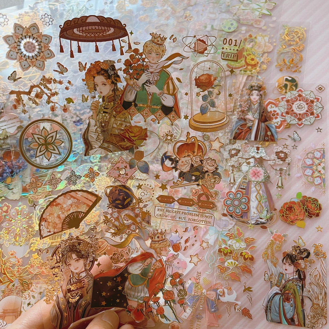 8 Styles 3D Gold Foil Cute Sticker Sheet,transparent PET Journal ...