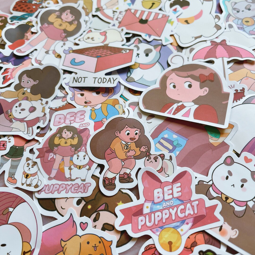 Anime Sticker Set, Cute Cartoon Matte Vinyl Stickers, Bee Pup Cat ...