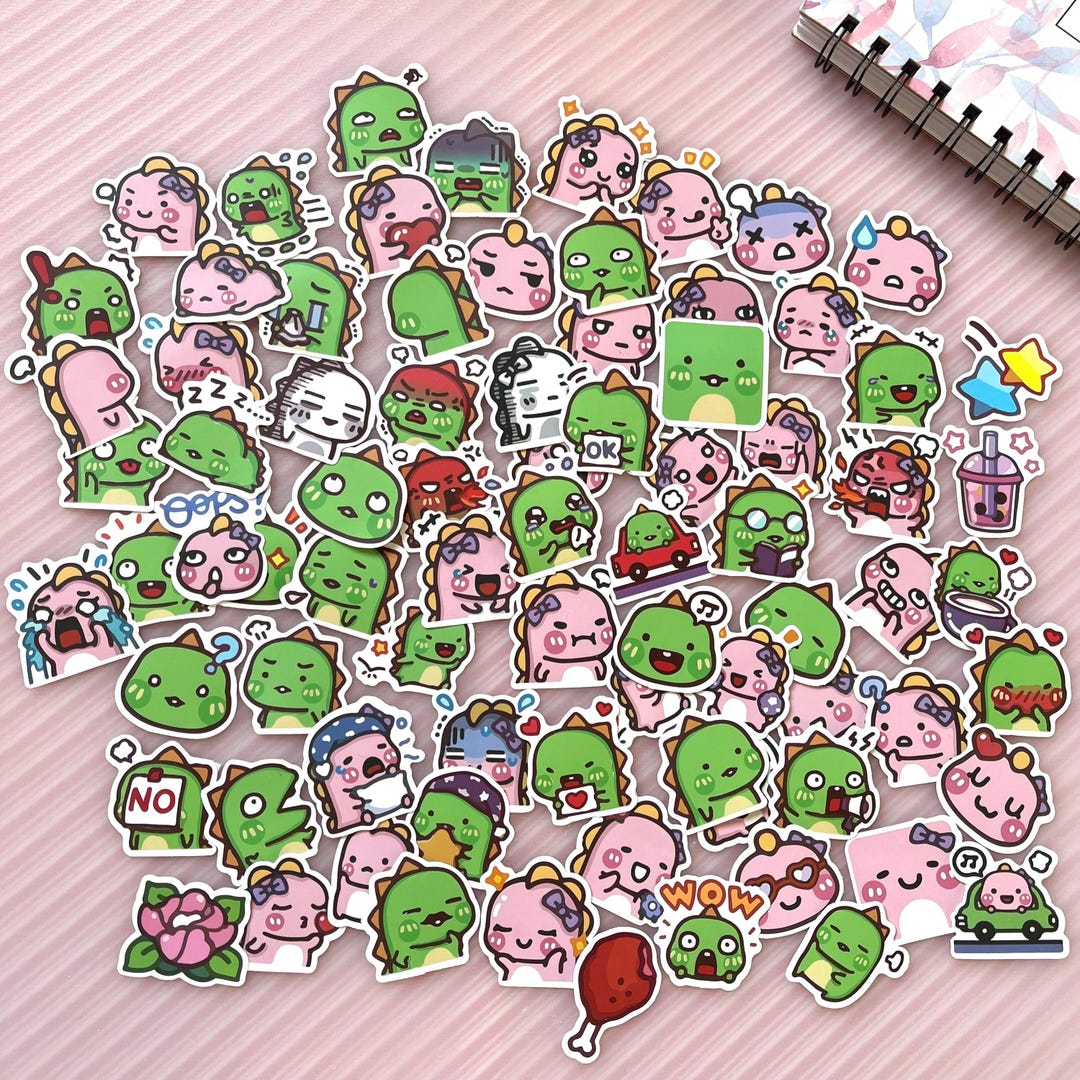 Pink and Green Dinosaur Sticker Set, Kawaii Laptop Decals - Etsy