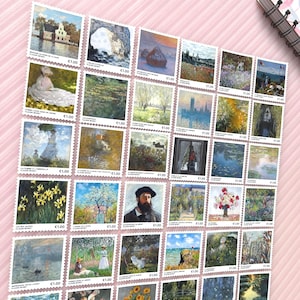 36 Pcs Claude Monet Stamp Sticker Pack: Impressionist Art Journal and ...