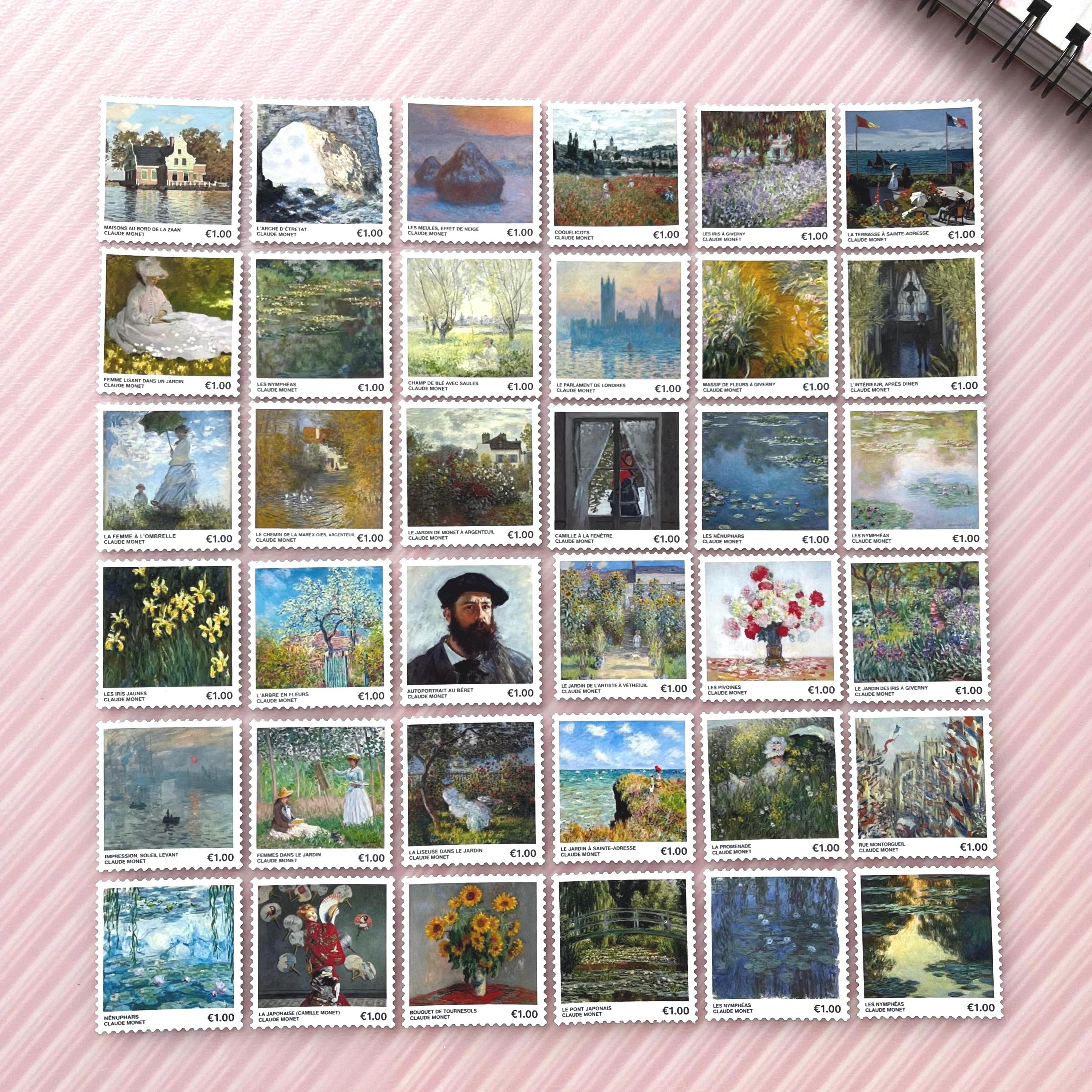 36 Pcs Claude Monet Stamp Sticker Pack: Impressionist Art Journal and ...