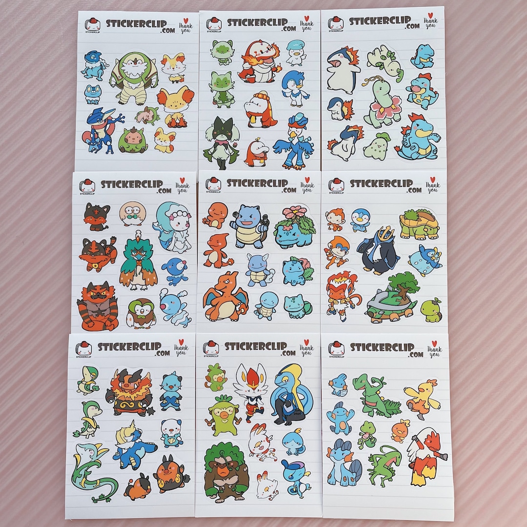 Gen 1 to 9 Poke Starters Sticker Sheets, Cute PKMN Stickers, Pokémon ...