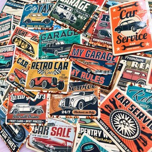Car Vintage Poster Waterproof Vinyl Sticker Set, Retro Car, Classical ...