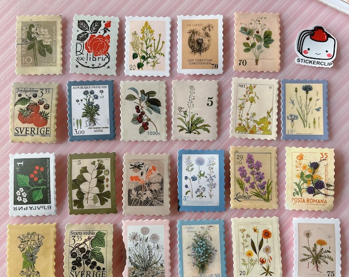 Plant Flower Vintage Stamp Matte Sticker , Retro Postage Stamp Sticker ...