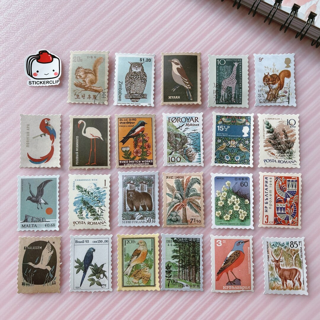 Forest Animals Vintage Stamp Stickers,birds Retro Postage Stamp Sticker ...