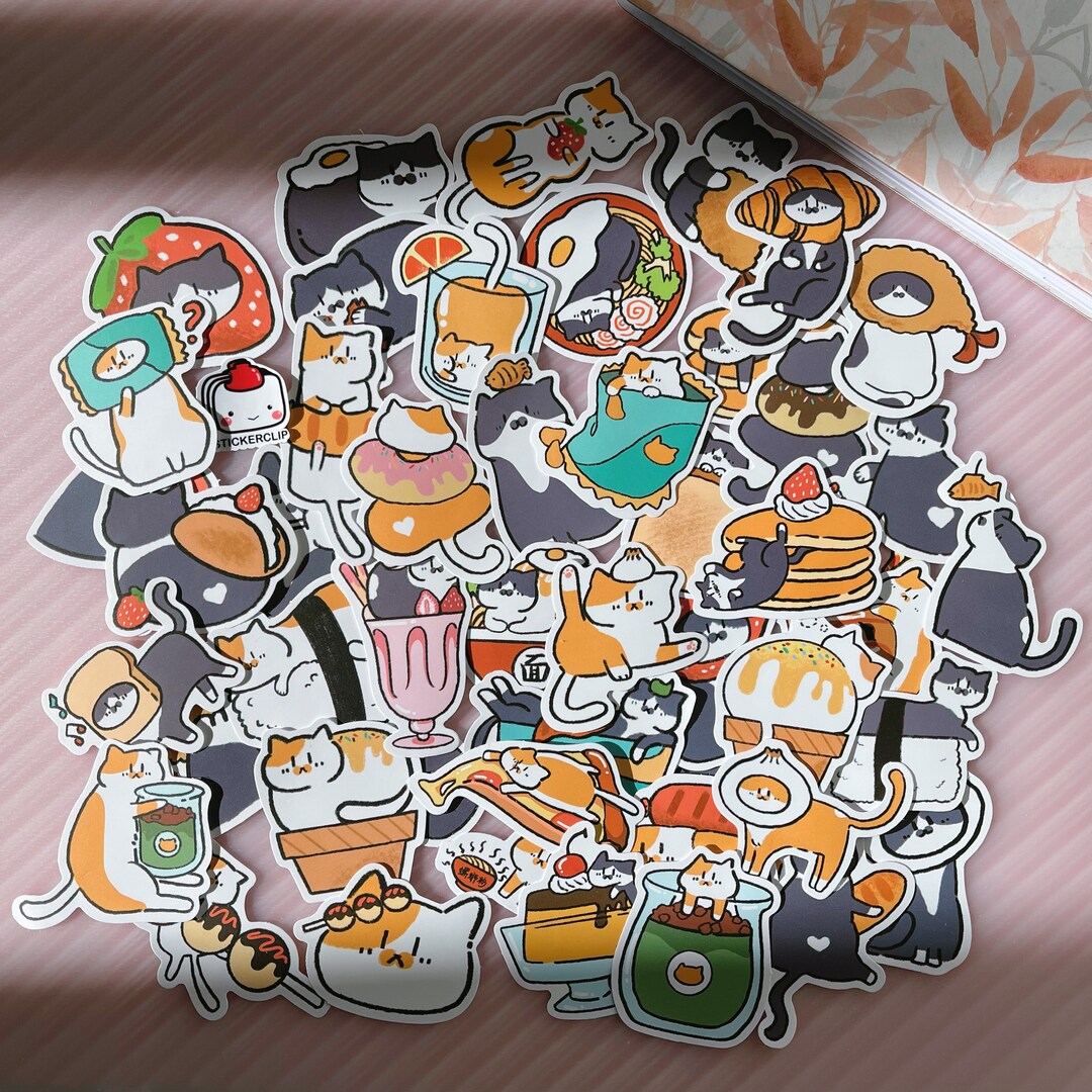Chubby Cat Sticker Packkawaii Kitten Matte Stickers Greedy - Etsy