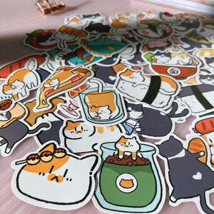 Chubby Cat Sticker Pack,kawaii Kitten Matte Stickers, Greedy Cat Food ...