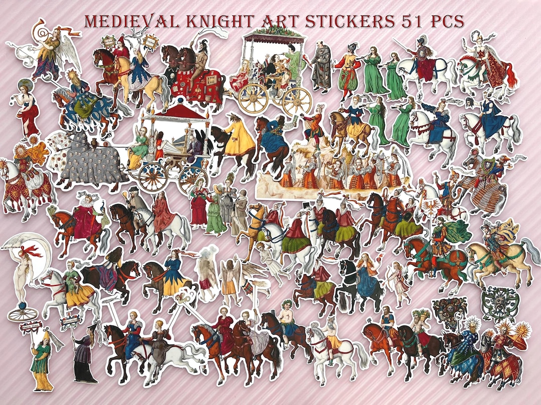 Medieval Knight and Lady Rider Stickers, Renaissance Mythology Art (51 ...