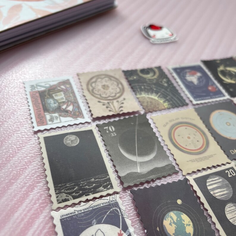 Space Travel Stamp Stickers: Galaxy, Moon, Planets, Astronauts Planner ...