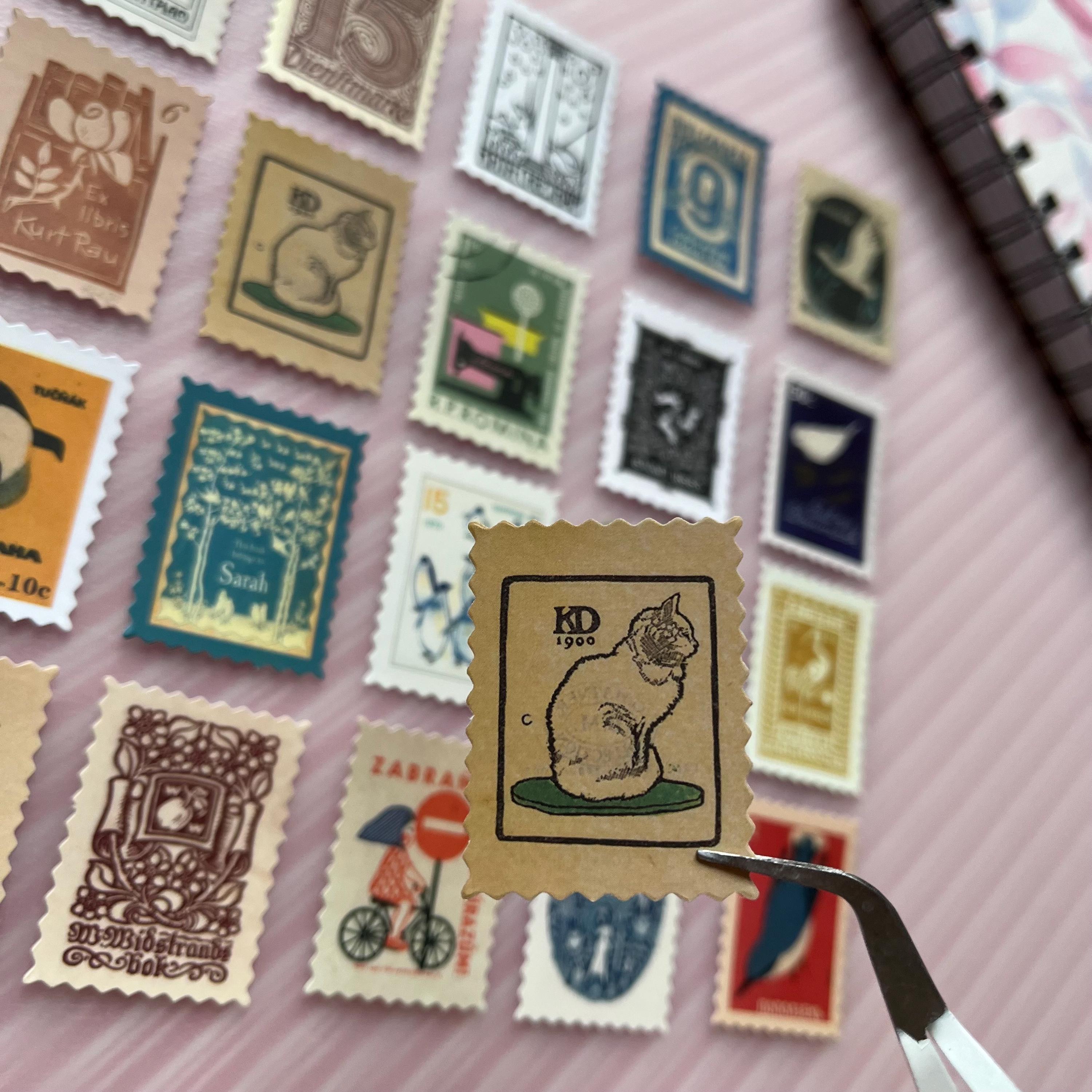 Vintage Illustration Postage Stamp Stickers, Retro Art (23 Pieces) - Etsy