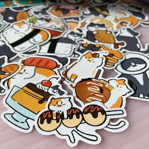 Chubby Cat Sticker Pack,kawaii Kitten Matte Stickers, Greedy Cat Food ...