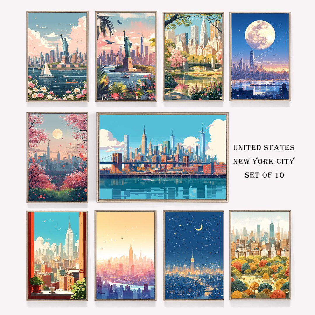 United States City Set of Sticker and Postcard,new York Travel Prints ...