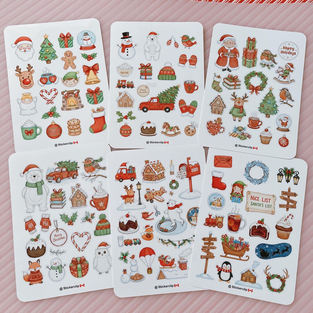 Christmas Sticker Sheets Pack: Holiday Scrapbook and Planner Stickers ...