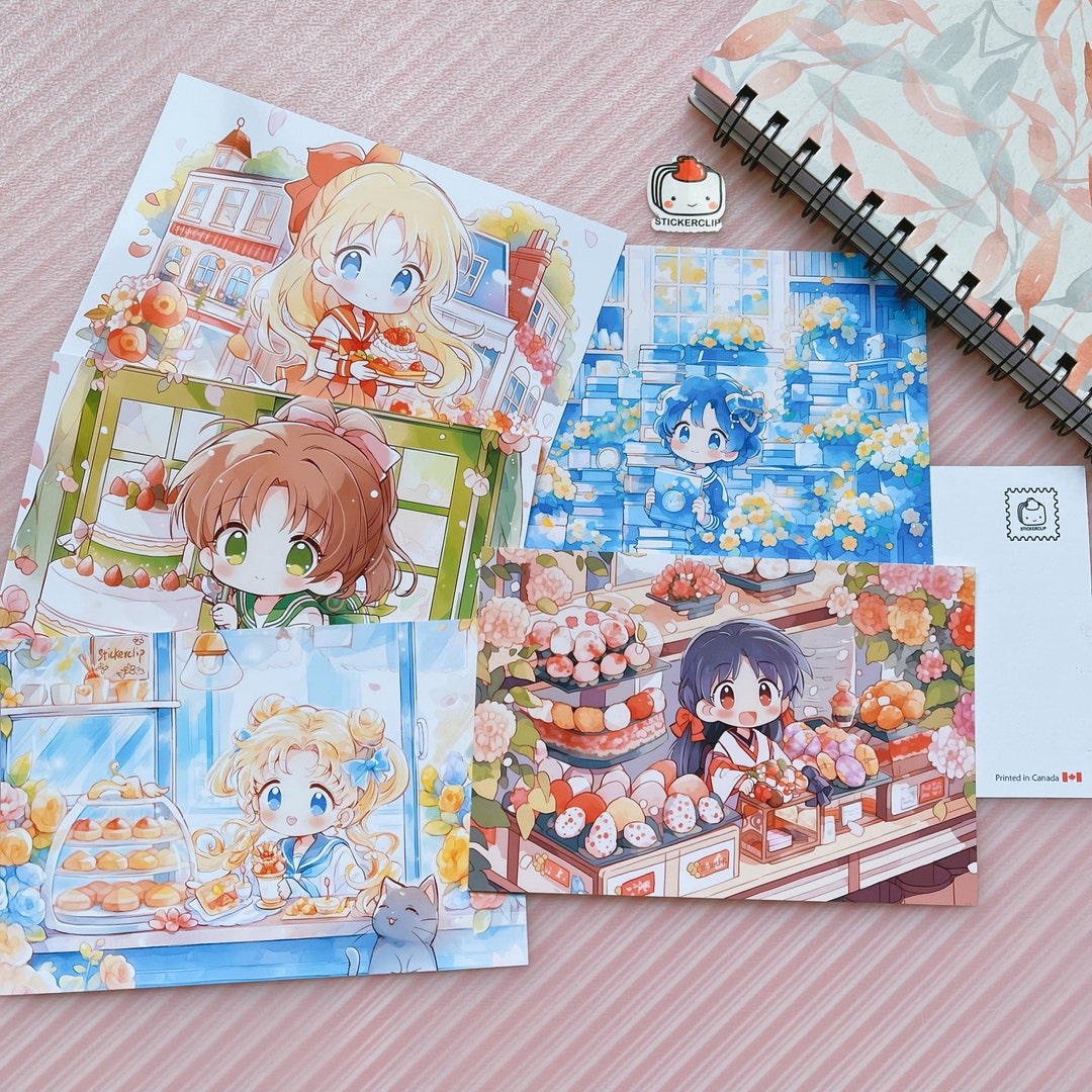 Anime Postcards, Chibi Prints, Cute Sticker/postcard Set,kawaii Girl ...