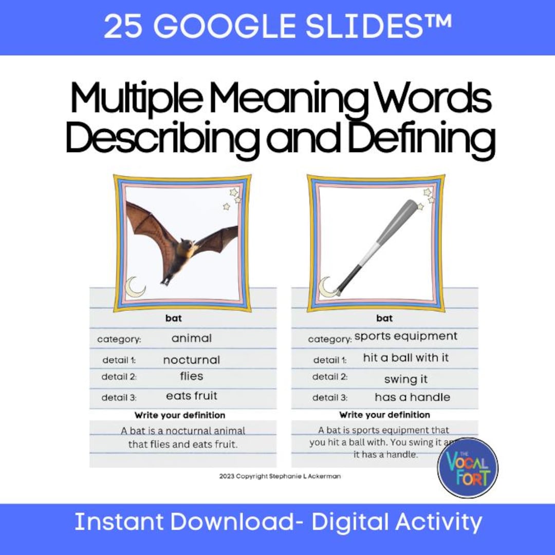 Multiple Meaning Words Google Slides: Speech Therapy & Literacy ...