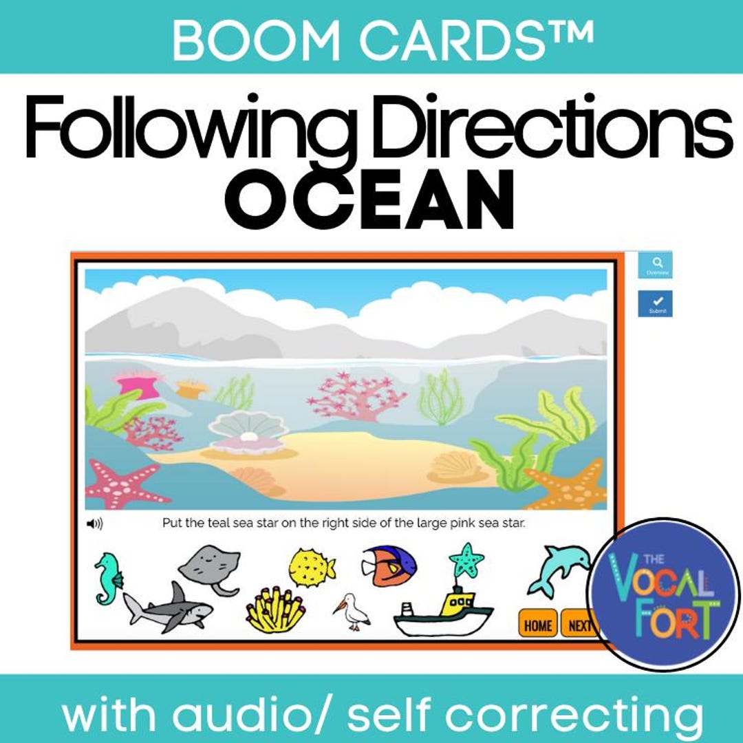 Ocean Theme Following Directions Boom Cards: Speech Therapy (digital ...