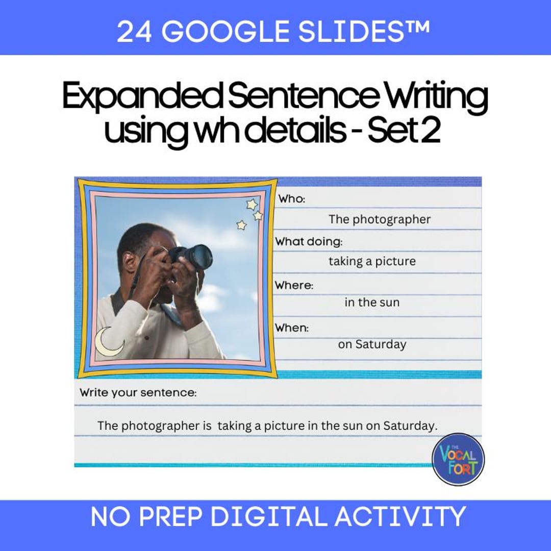 Expanded Sentence Writing Google Slides™ (WH Questions Set 2) | Speech ...
