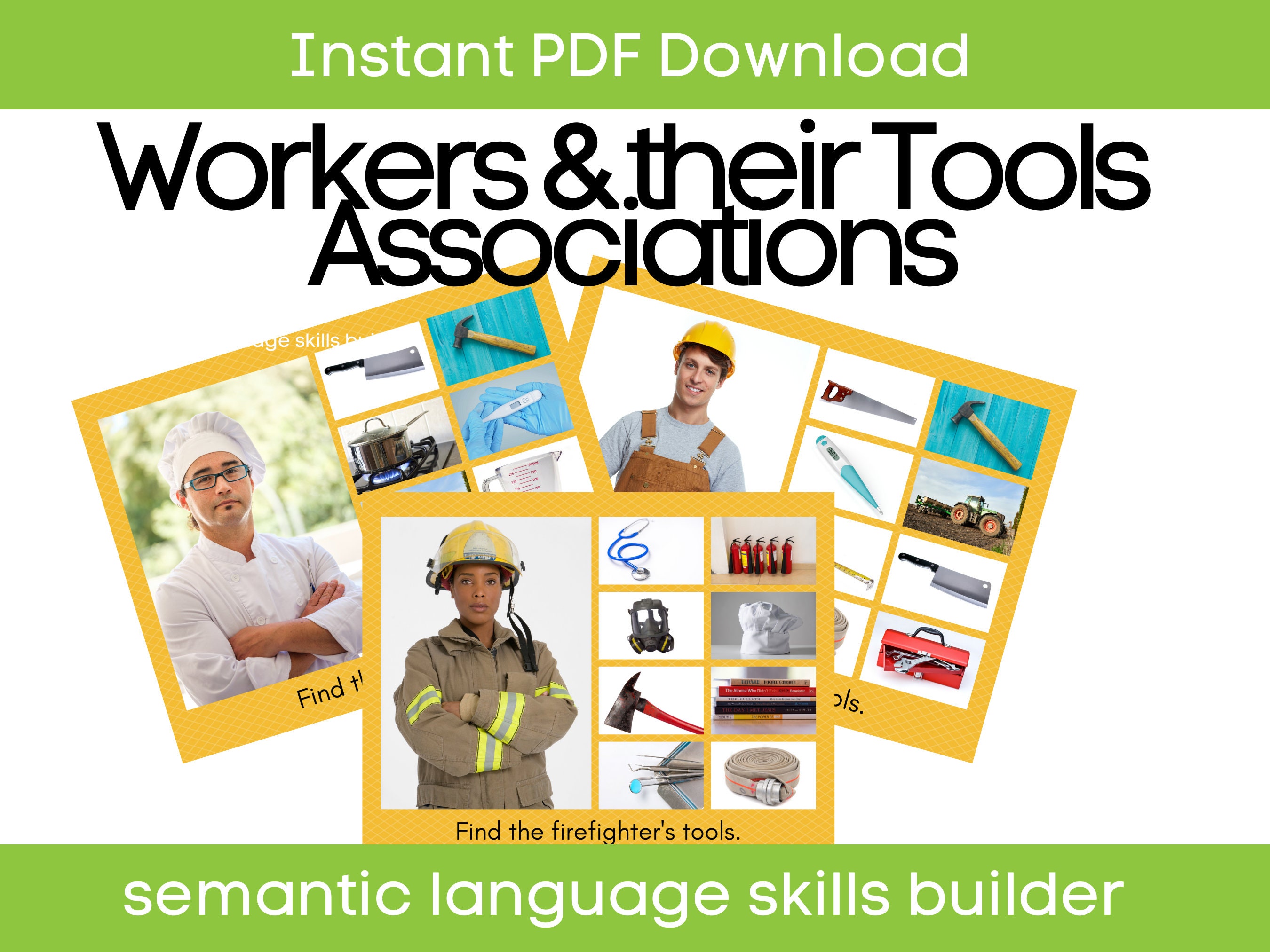 Occupations & Tools Matching Activity: Real Photo Vocabulary (PDF) - Etsy