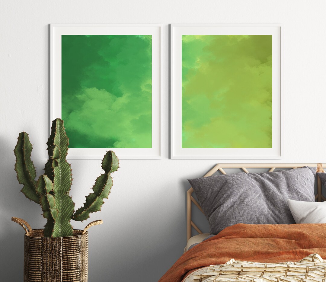 Modern Abstract Green Wall Art, Printable Wall Art Set of 2, Gradient ...