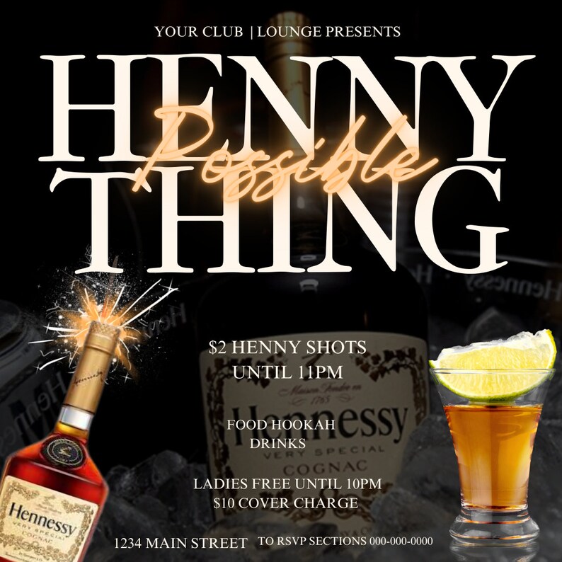 Henny Club Lounge Flyer Happy Hour Canva Template - Etsy