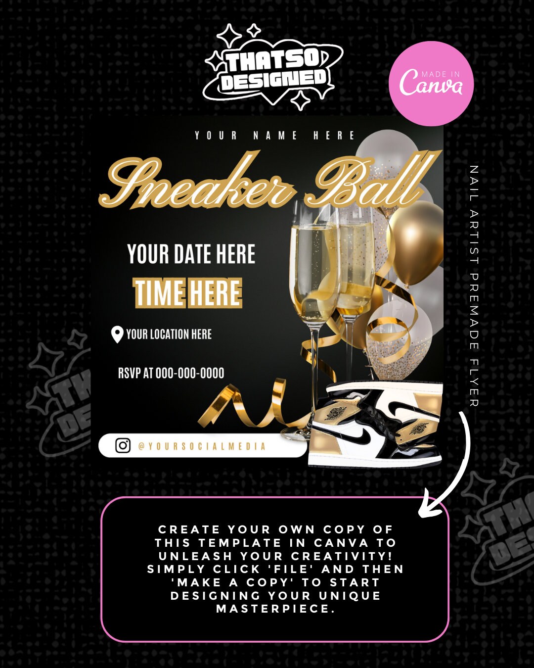 Sneaker Ball Party Flyer Diy Easy to Edit Gold Celebration Birthday ...