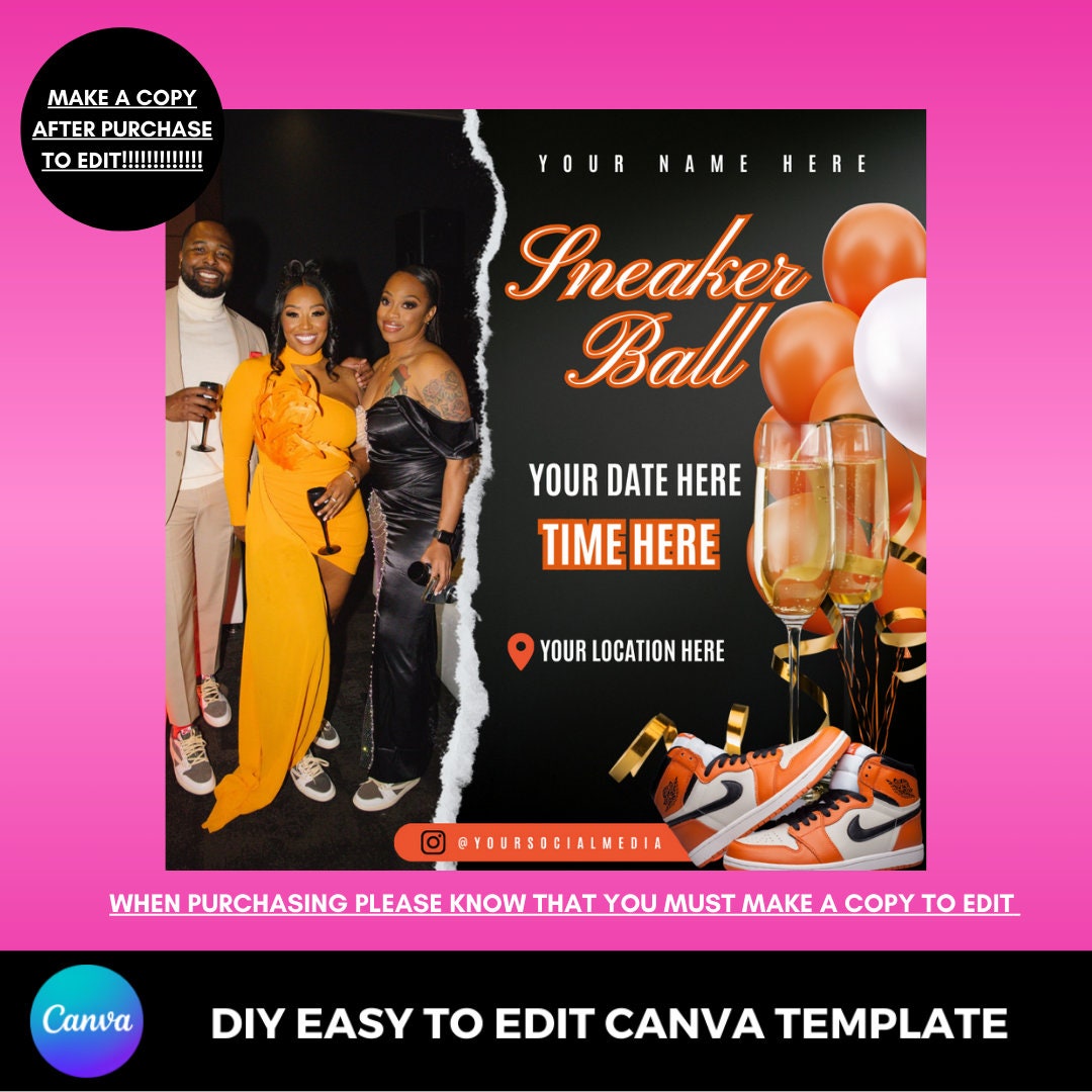 Sneaker Ball Party Flyer Diy Easy to Edit Orange Celebration Birthday ...