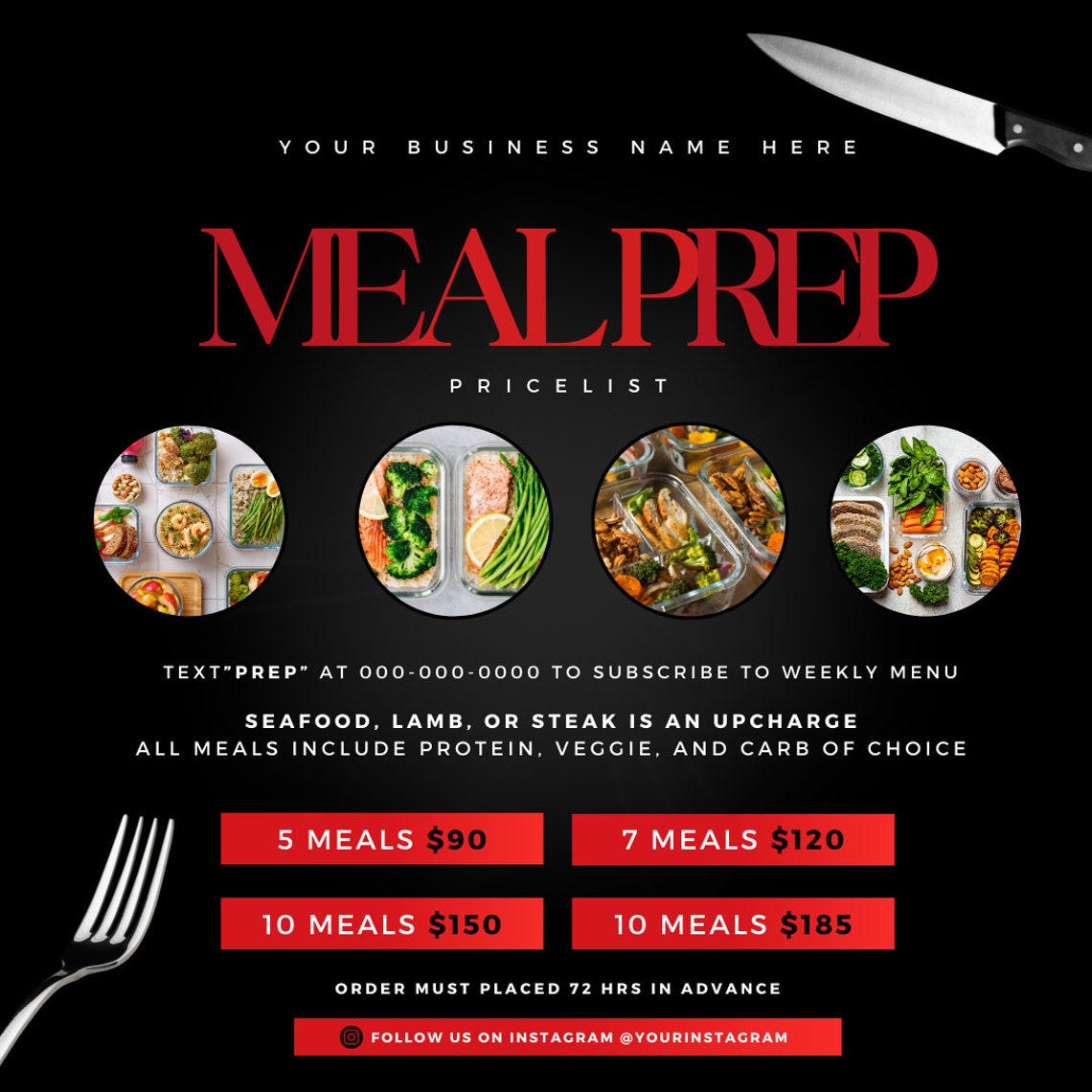 DIY Canva Easy to Edit Food Menu Kitchen Cook Meal Prep Cooking ...