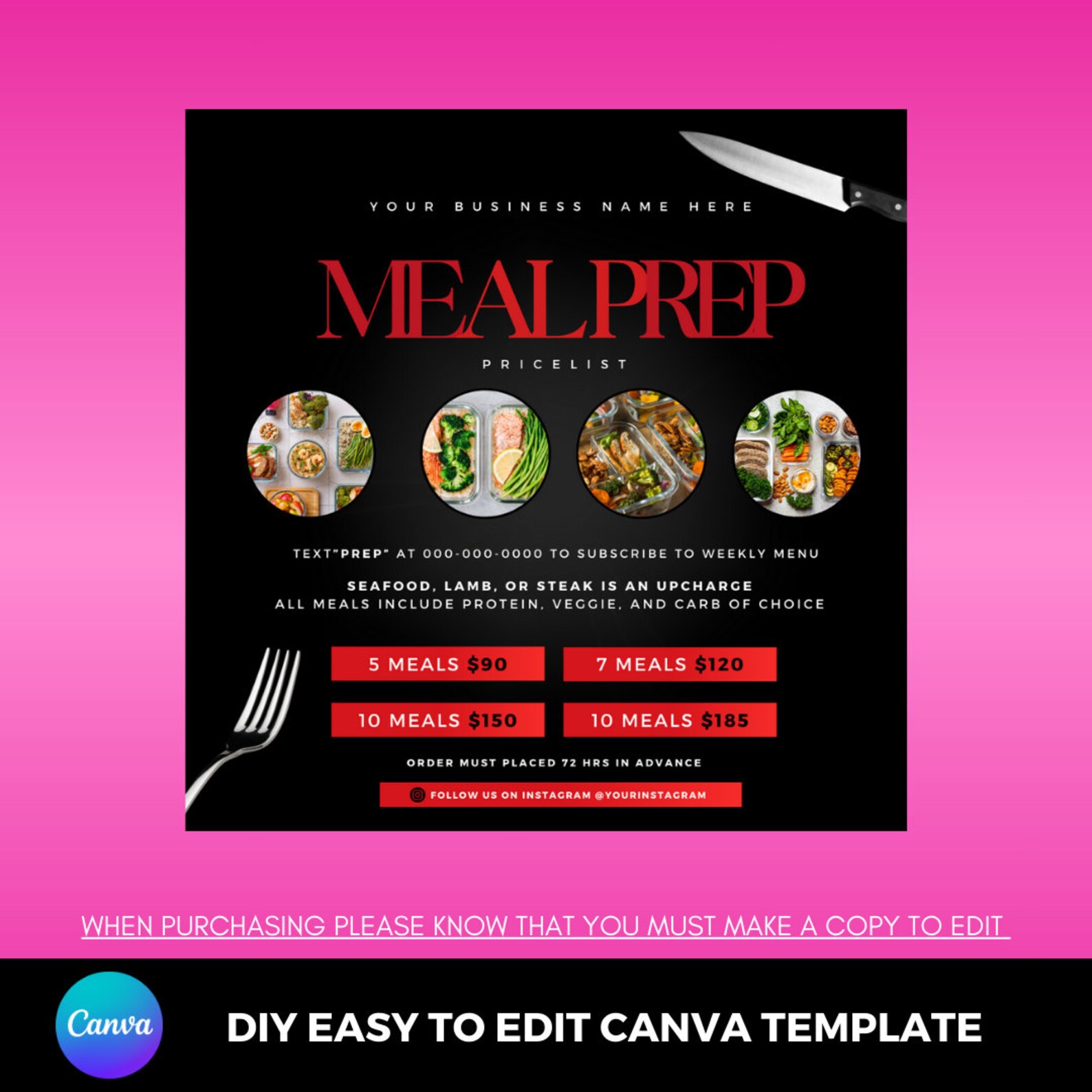 DIY Canva Easy to Edit Food Menu Kitchen Cook Meal Prep Cooking ...