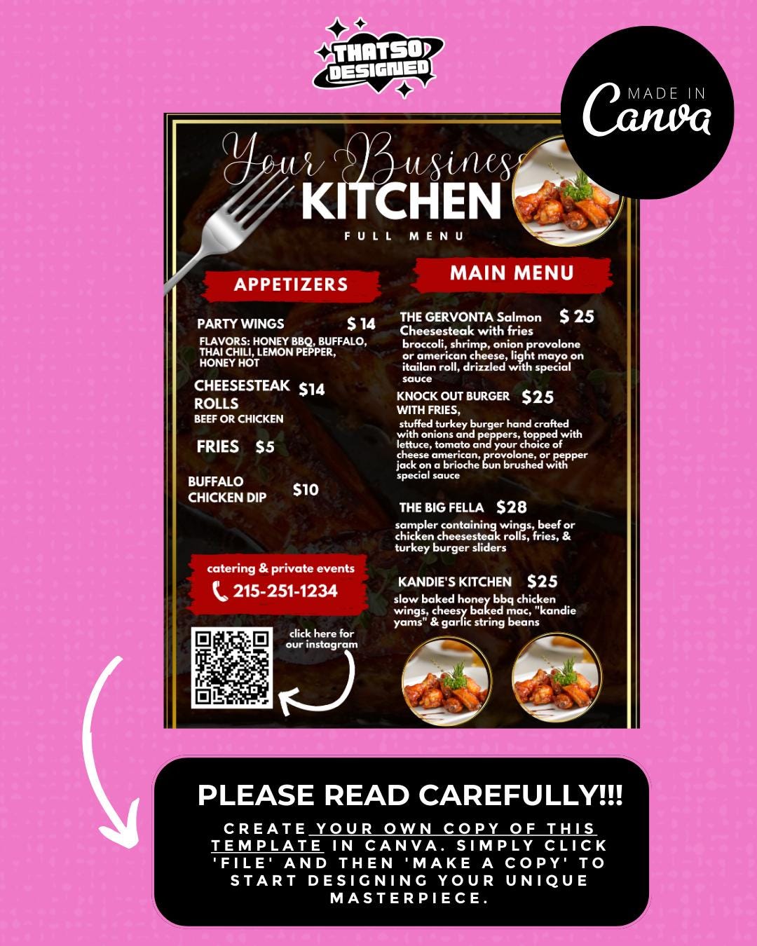 DIY Canva Easy to Edit Food Menu Kitchen Cook Meal Prep Cooking ...