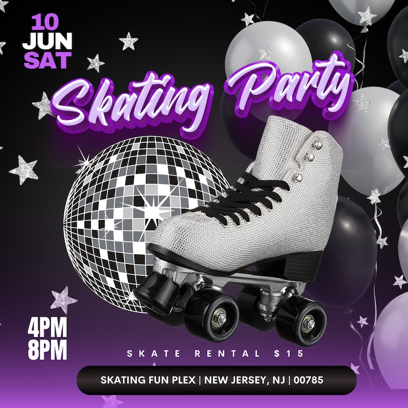 Skating Party Flyer Canva Template - Etsy