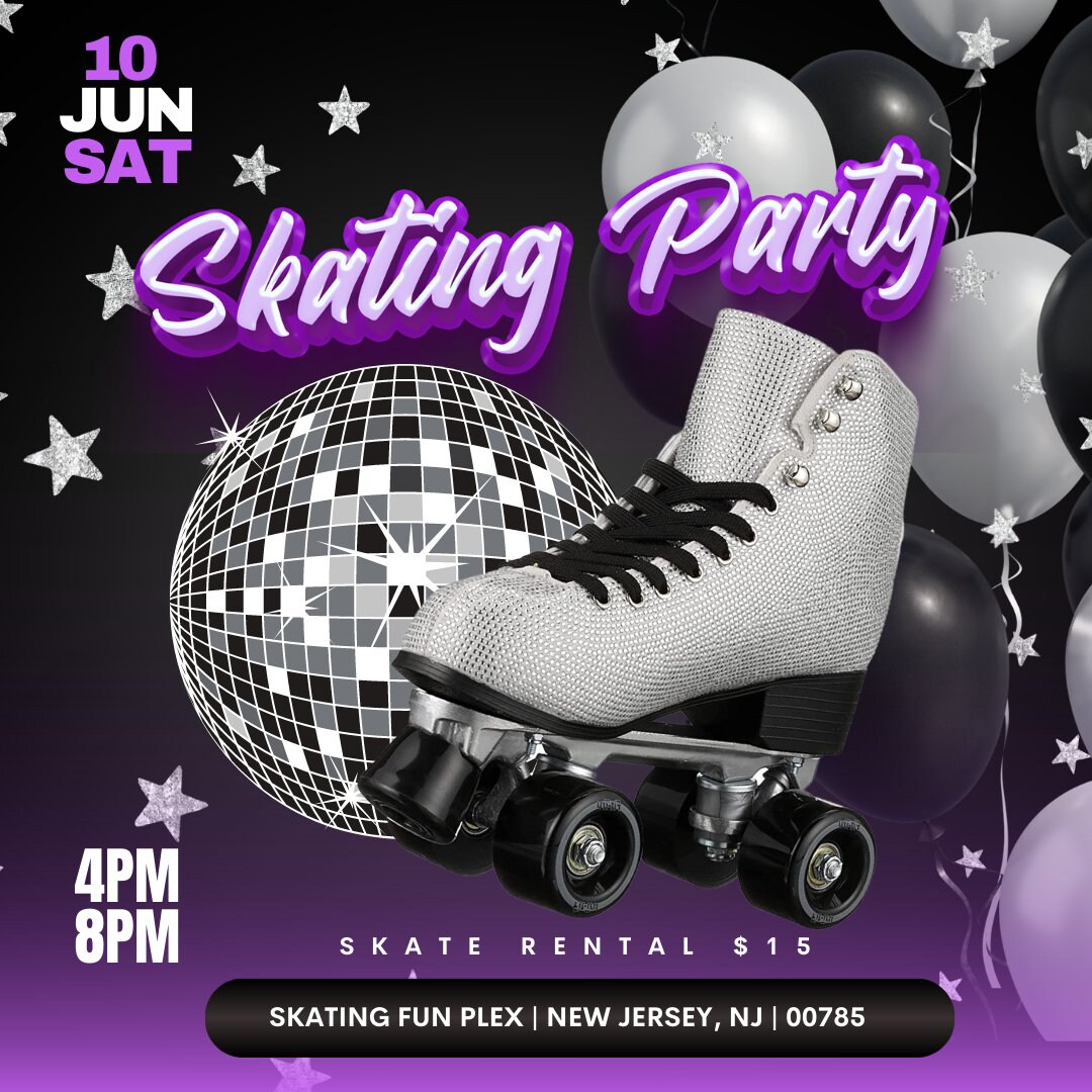 Skating Party Flyer Canva Template - Etsy